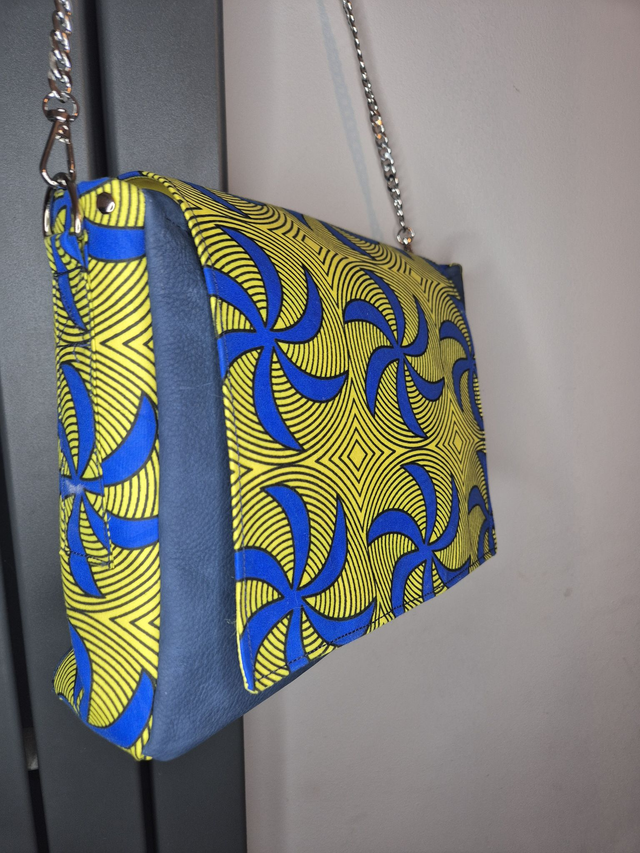 Bag - Blue suede and Yellow fabric Satchel