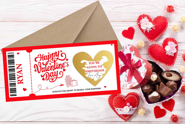 Valentines day scratch card, hidden message, surprise reveal gift card