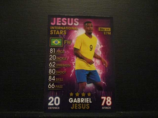 Gabriel Jesus - International Stars Match Attax 101 Original Trading Card