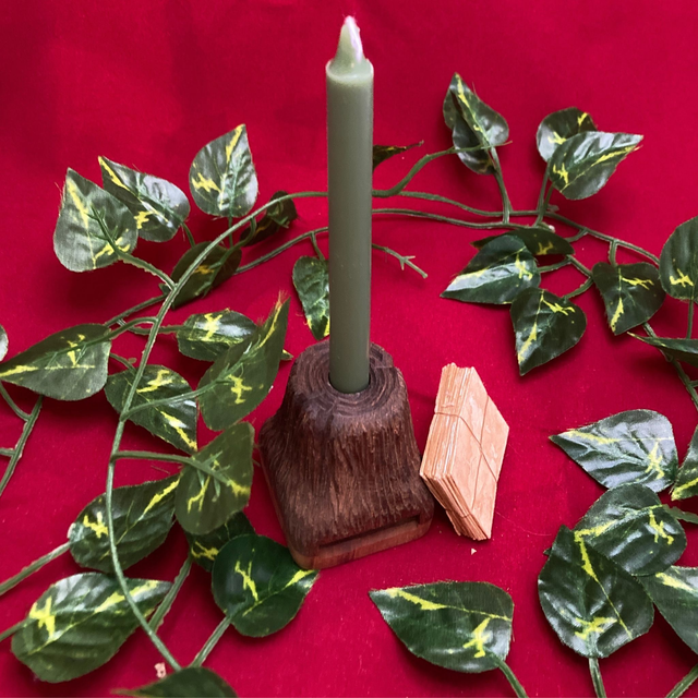 Hand-carved Tree Stump Spell Candle Holder (with petition holder and ...