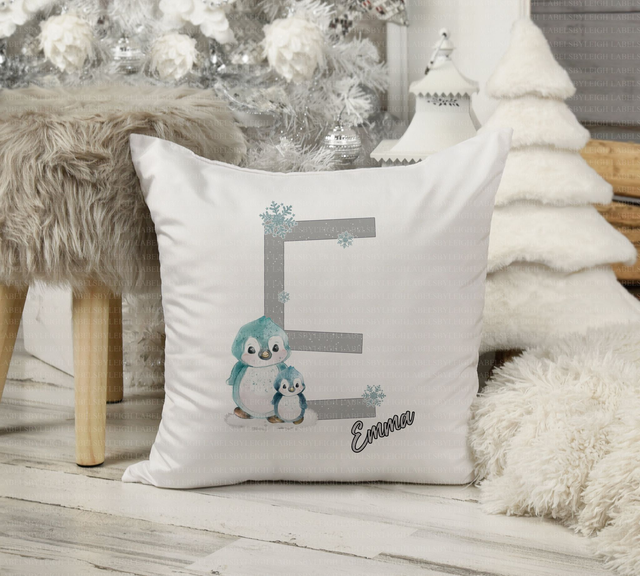 Cute Personalised Initial Penguin Cushion