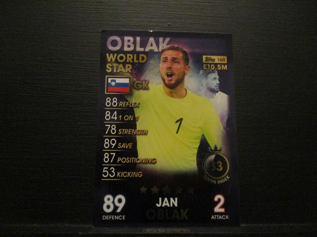 Jan Oblak - World Star Match Attax 101 Original Trading Card