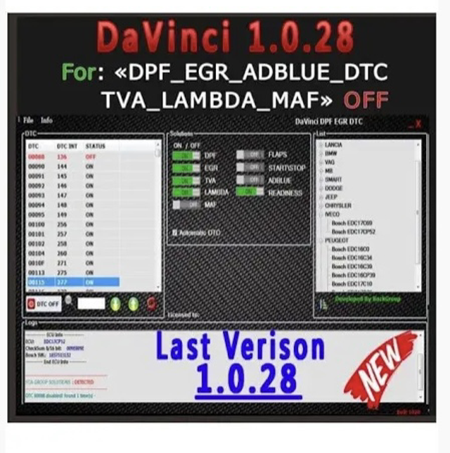 davinci 1.0.28 Suppression EGR/DPF/ADBLUE/START&STOP/LAMDA 2022 | DIAG AUTO 30