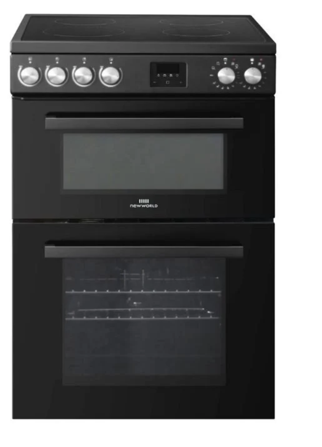 NEW WORLD NWTC60CB 60cm Twin Cavity Cooker with Ceramic Hob - Black