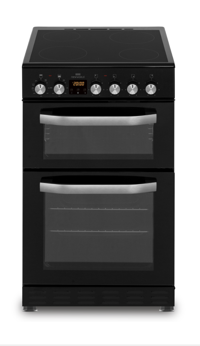 New World NWTOP53DCB 500mm Double Oven Electric Cooker Ceramic Hob Black